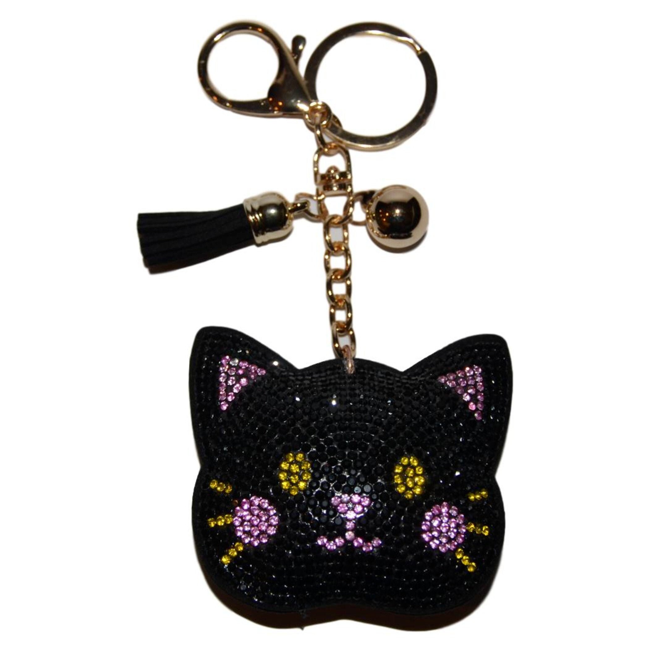 Black Kitty Cat Key Chain for Women Kitten Key Ring Bling | Etsy