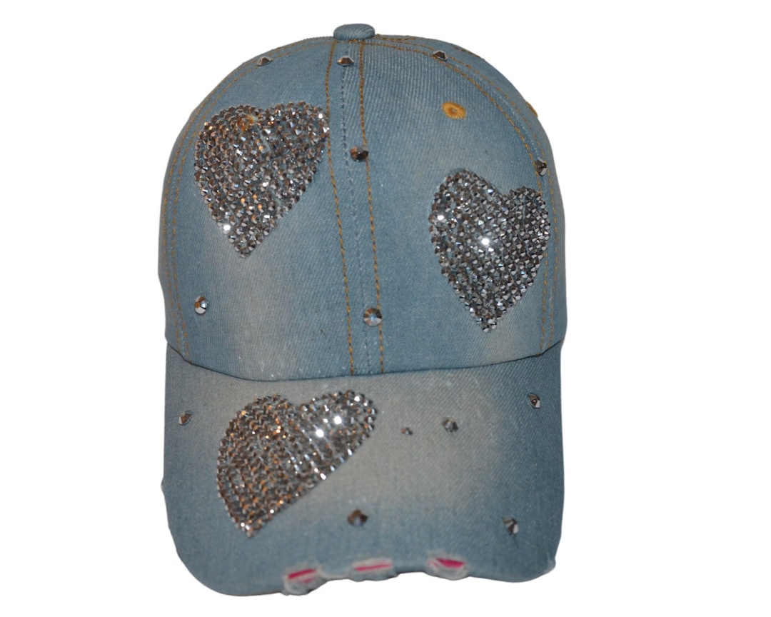 Heart Baseball Cap, Bling Caps for Women and Teenage Girls, Rhinestones ...