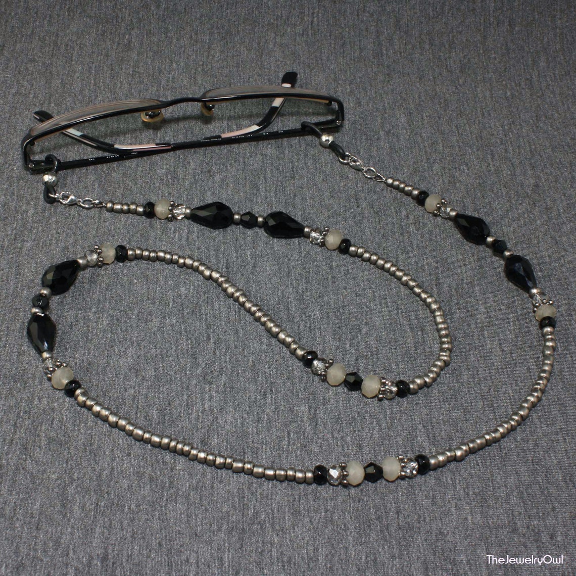 Black and Gunmetal Beaded Eyeglass Chain - Etsy