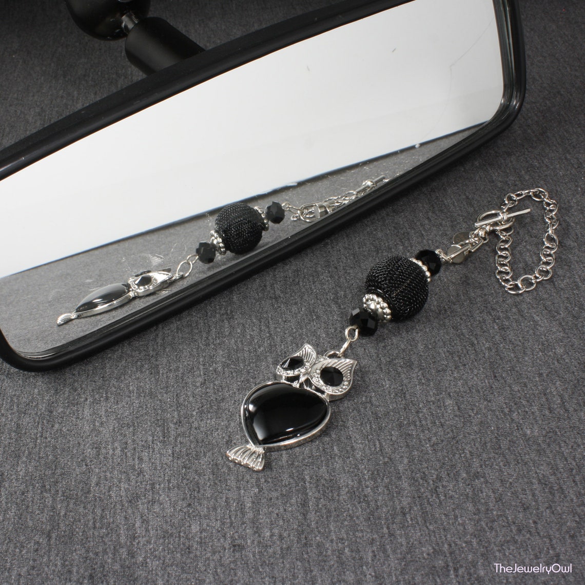 Black and Silver Owl Car Mirror Charm Rearview car mirror | Etsy