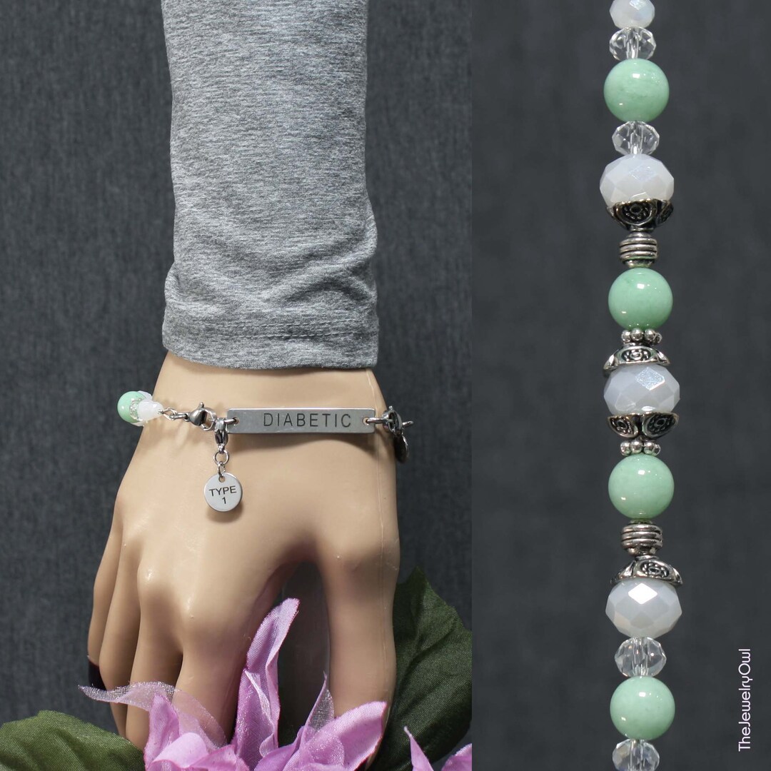 Interchangeable Band Mint Green and White Beaded Diabetic Medical ID ...