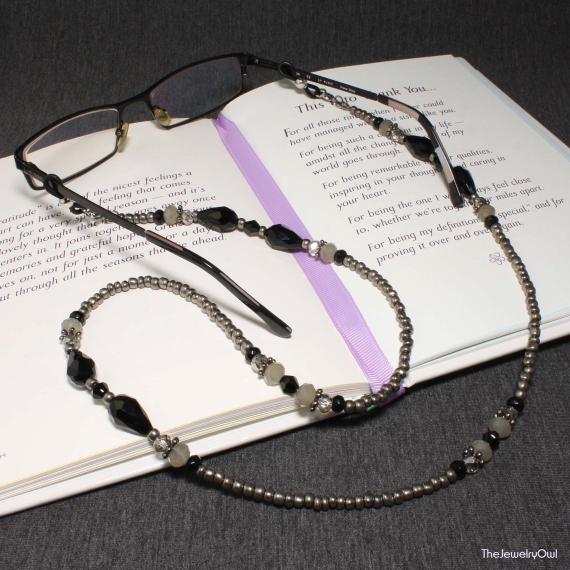 Black and Gunmetal Beaded Eyeglass Chain - Etsy