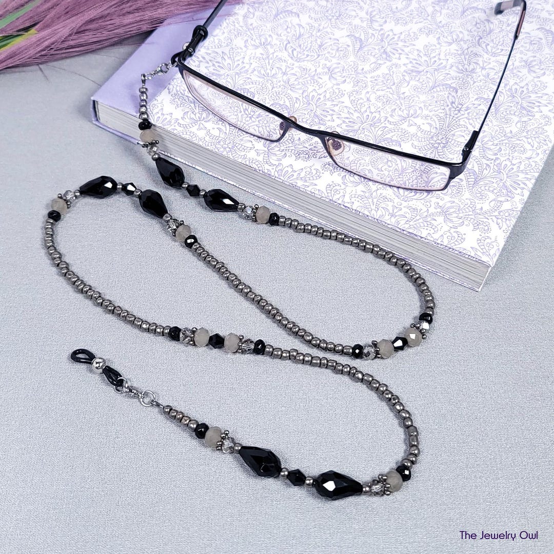 Black and Gunmetal Beaded Eyeglass Chain - Etsy