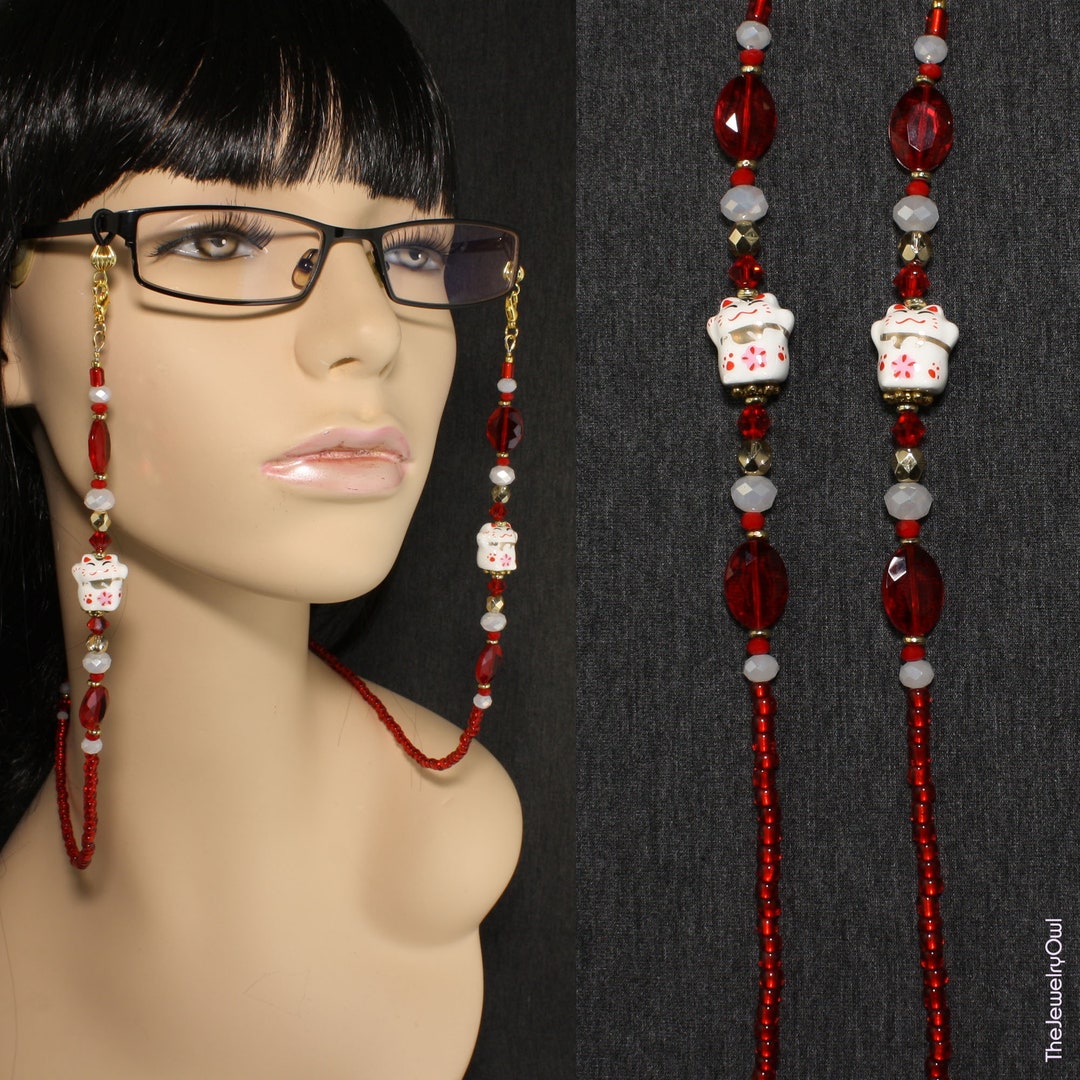 Red Lucky Cat Beaded Eyeglass Chain - Etsy