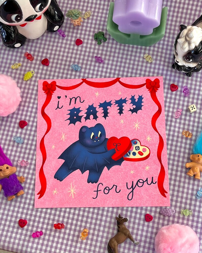 Batty 4 U // Cute Girly Bat Love Valentine Children’s Digital ...