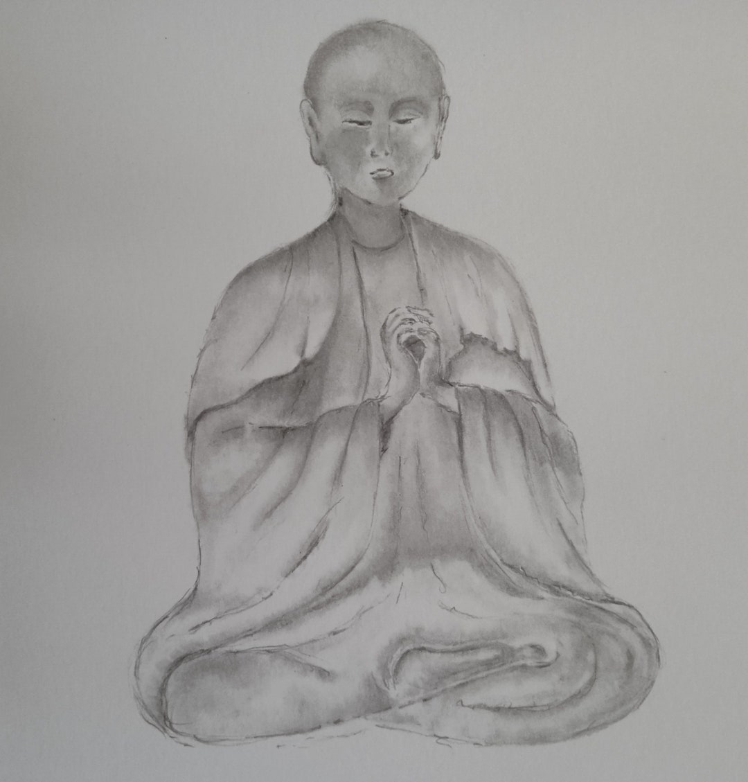 Original Monk Drawing Meditating Monk Buddhist Drawing Zen - Etsy