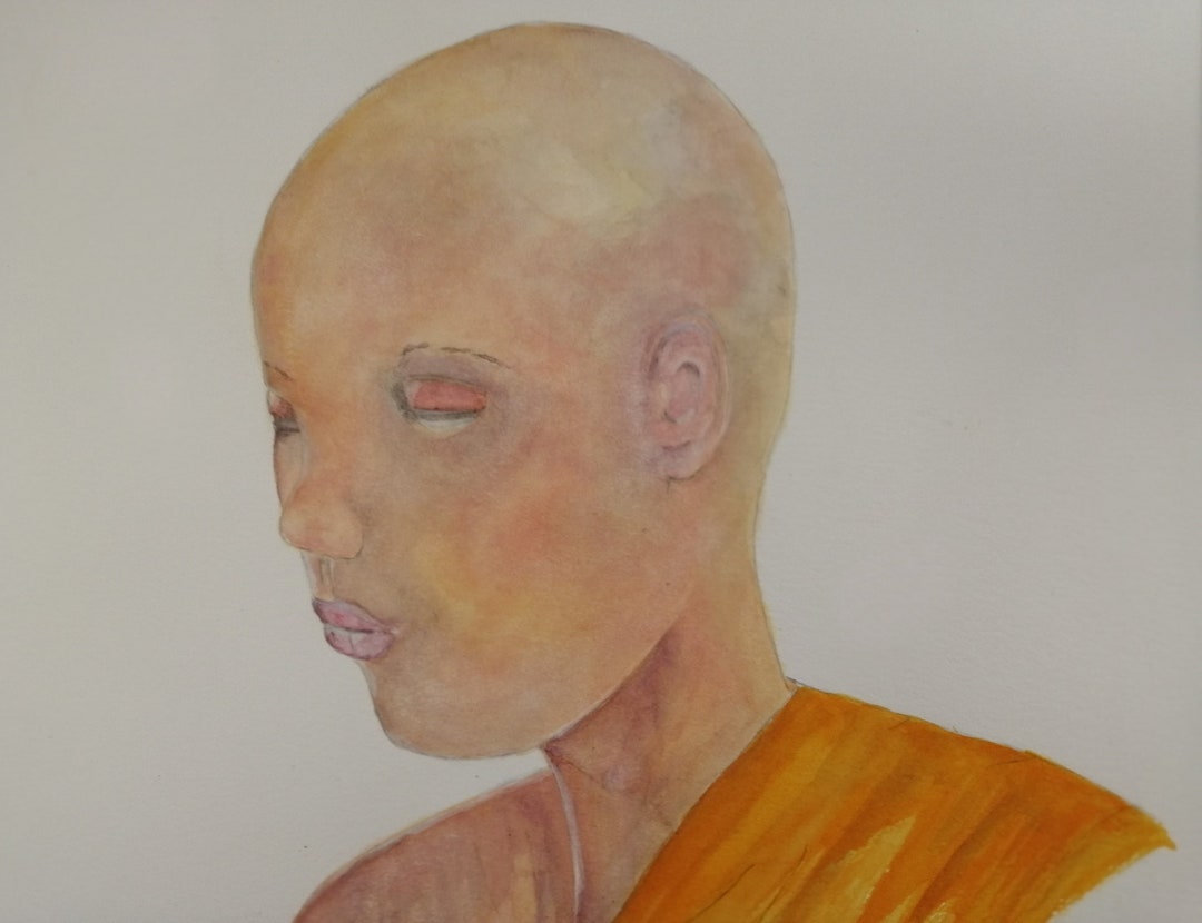 Monk Portrait, Original Watercolour, Buddhist Monk Painting, Yoga Space ...