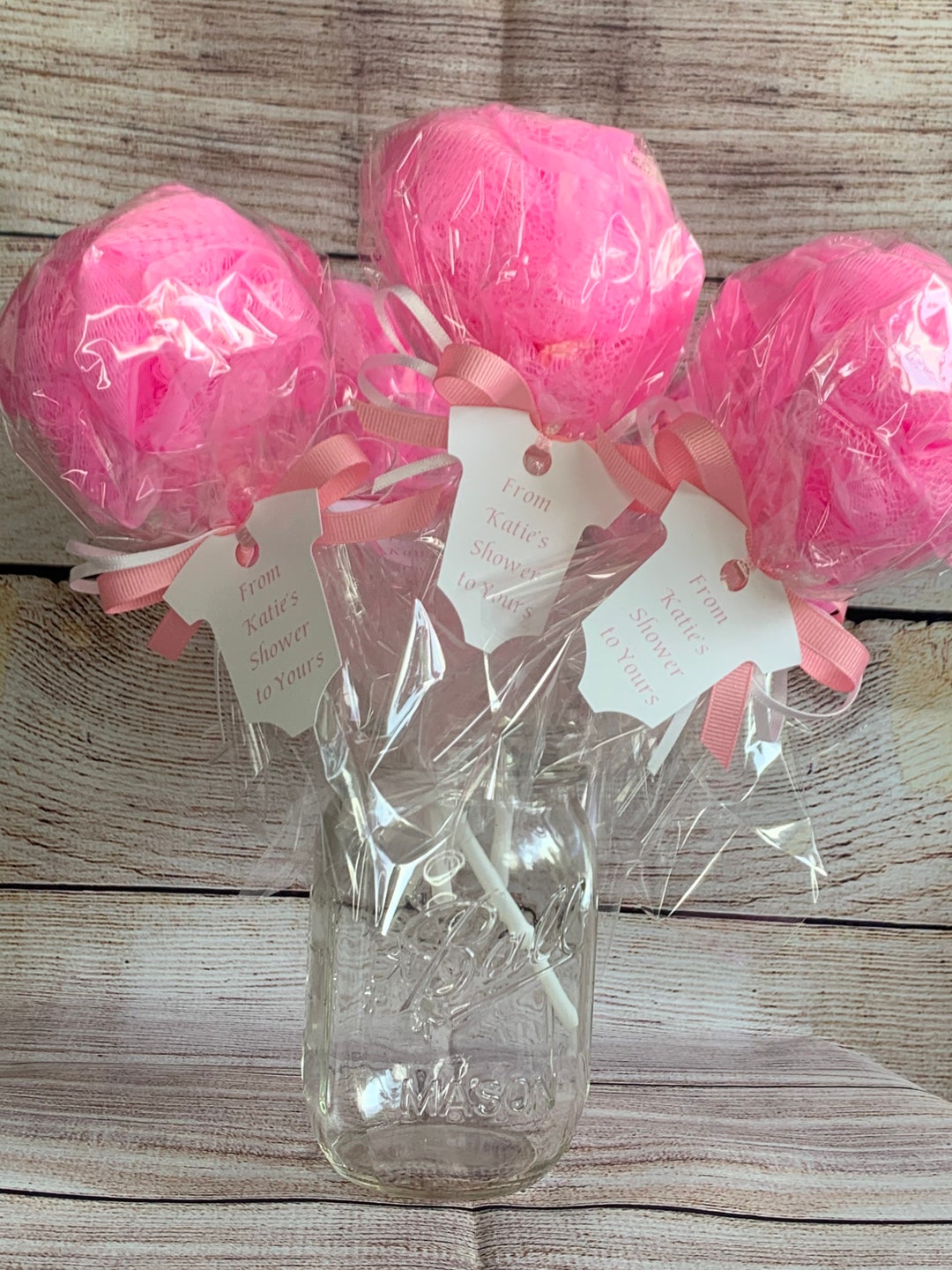 Pink Baby Shower Favor Bath Puff Lollipop With Tag - Etsy