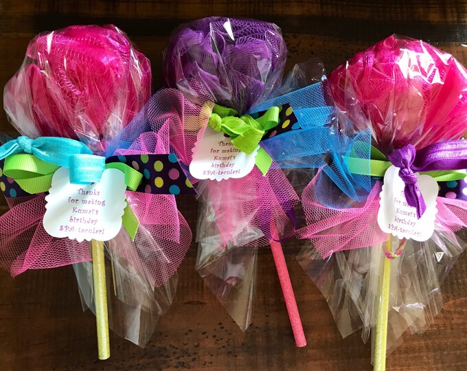 Girls Spa Party Favor Handmade Unique Bath Puff Lollipop Favor With ...