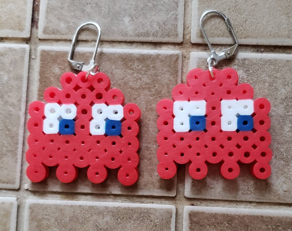 Cute Red Pac Man Perler Beads Pierced Earrings - Etsy