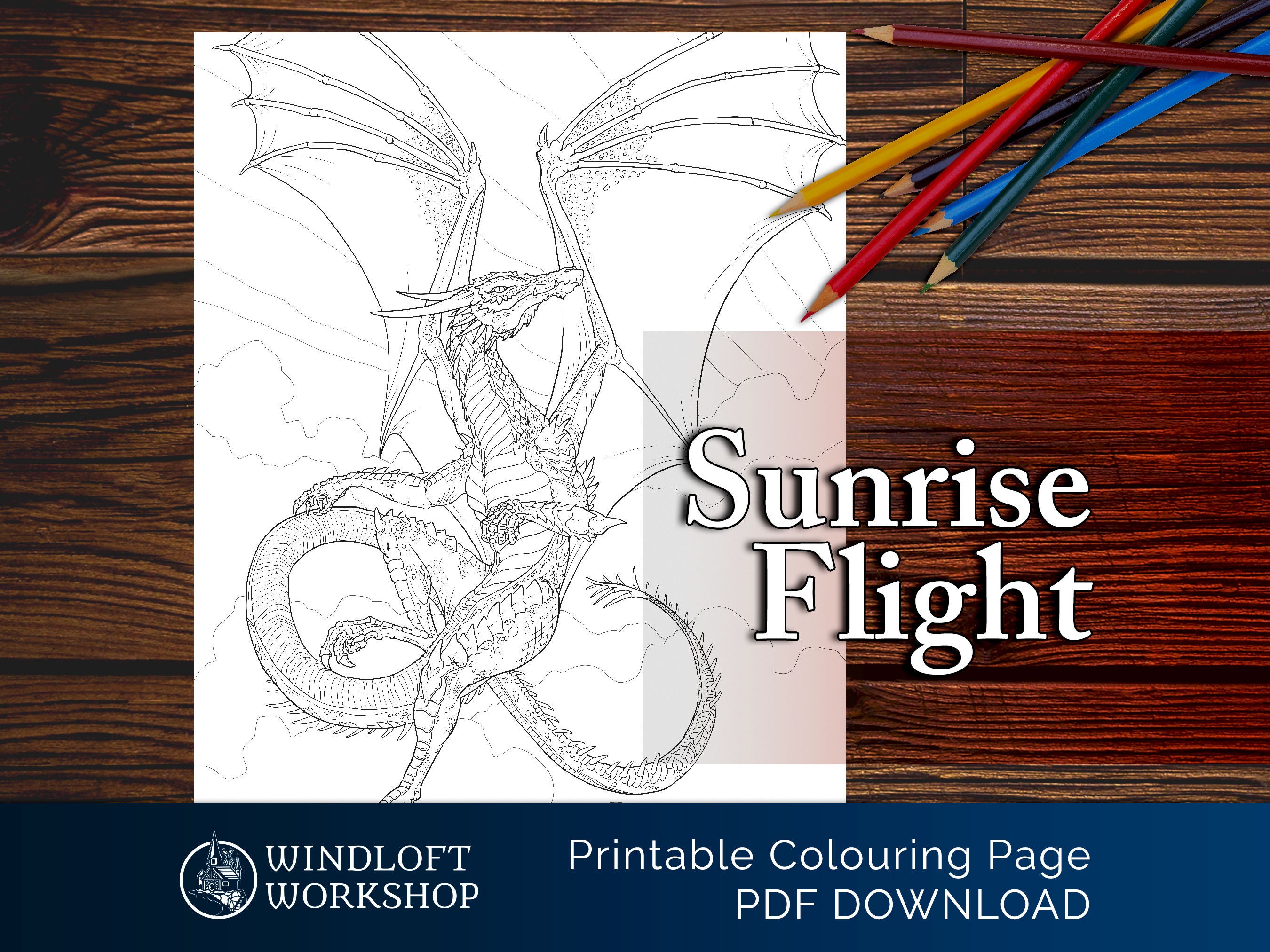 Flying Dragon Coloring Page - Sunrise / Sunset Flight - Printable ...
