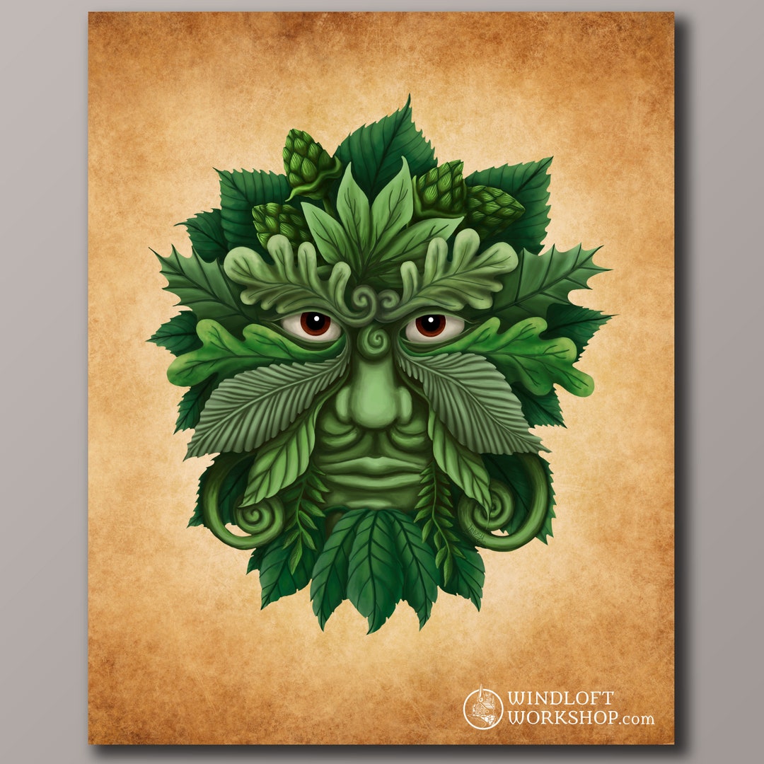 Green Man Art Print, Leaf Man, Pagan Wall Art, Celtic Decor, Scottish ...