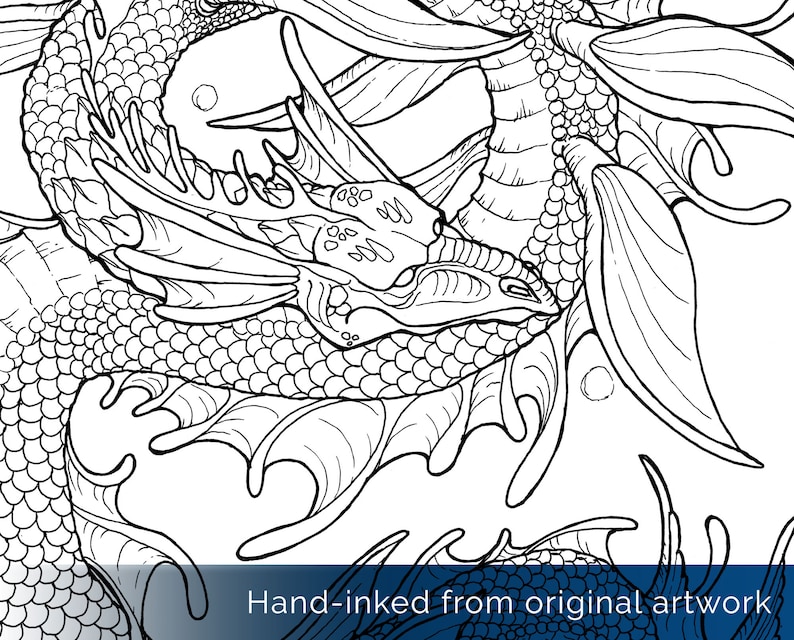 Sea Serpent Coloring Page Leviathan of the Depths Greek and | Etsy