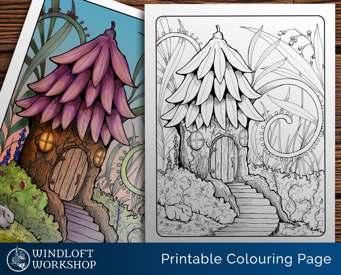 Fairy Home Coloring Page, Fairy House, Magic Garden, Fairy World, Tree ...
