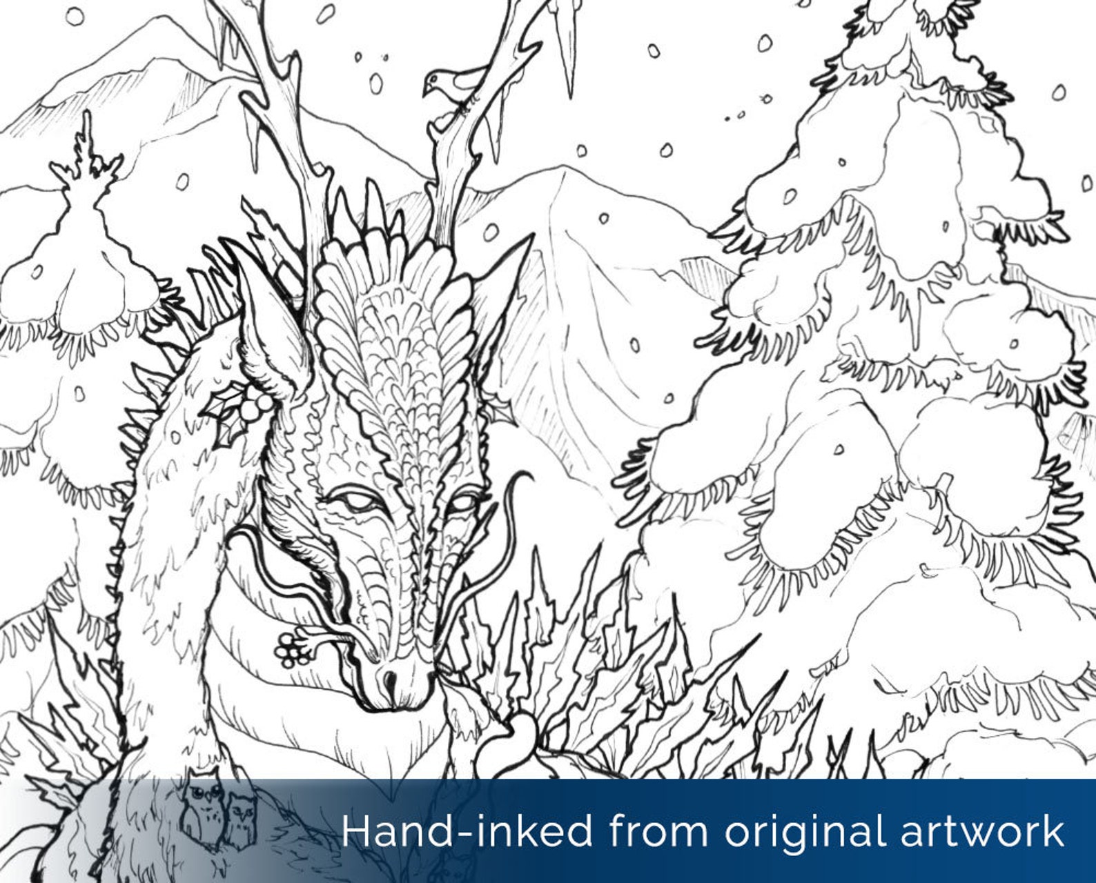 Winter Solstice Dragon Coloring Page | Intermediate Level Coloring ...