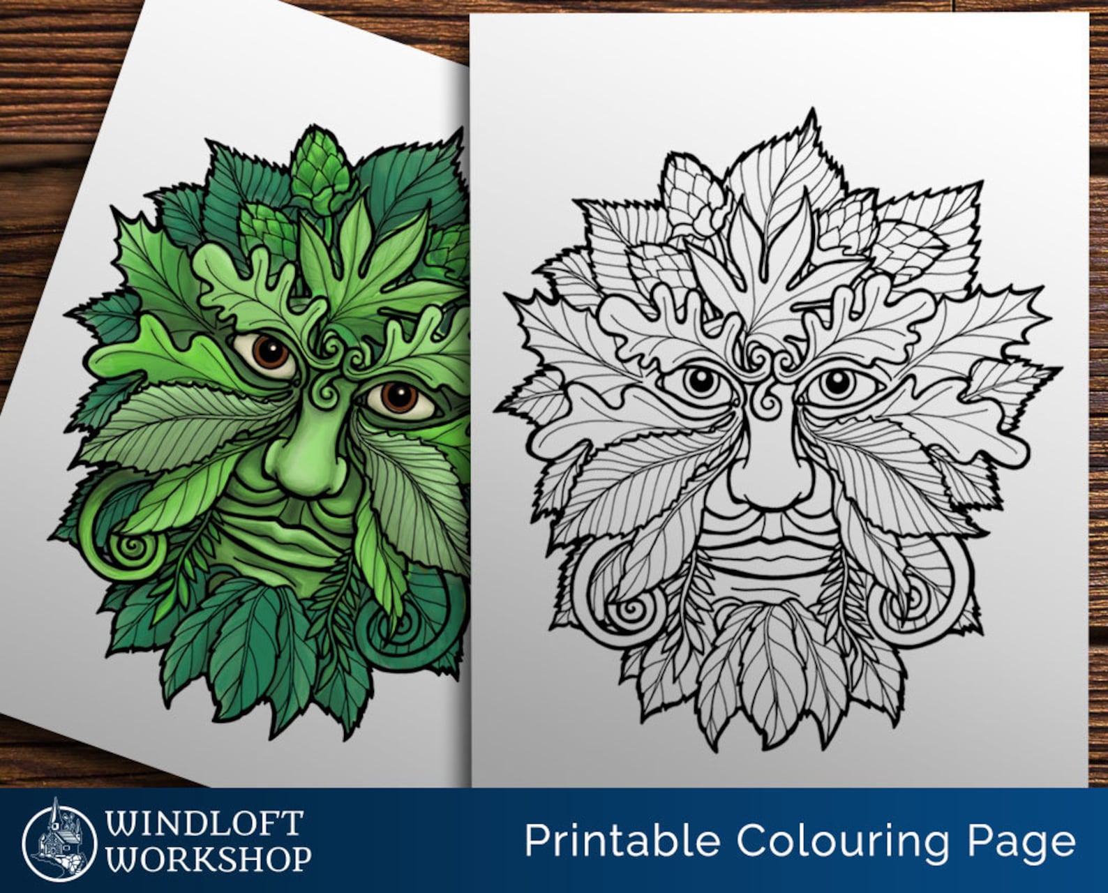 Green Man Coloring Page | Adult Coloring | INSTANT PDF DOWNLOAD - Etsy