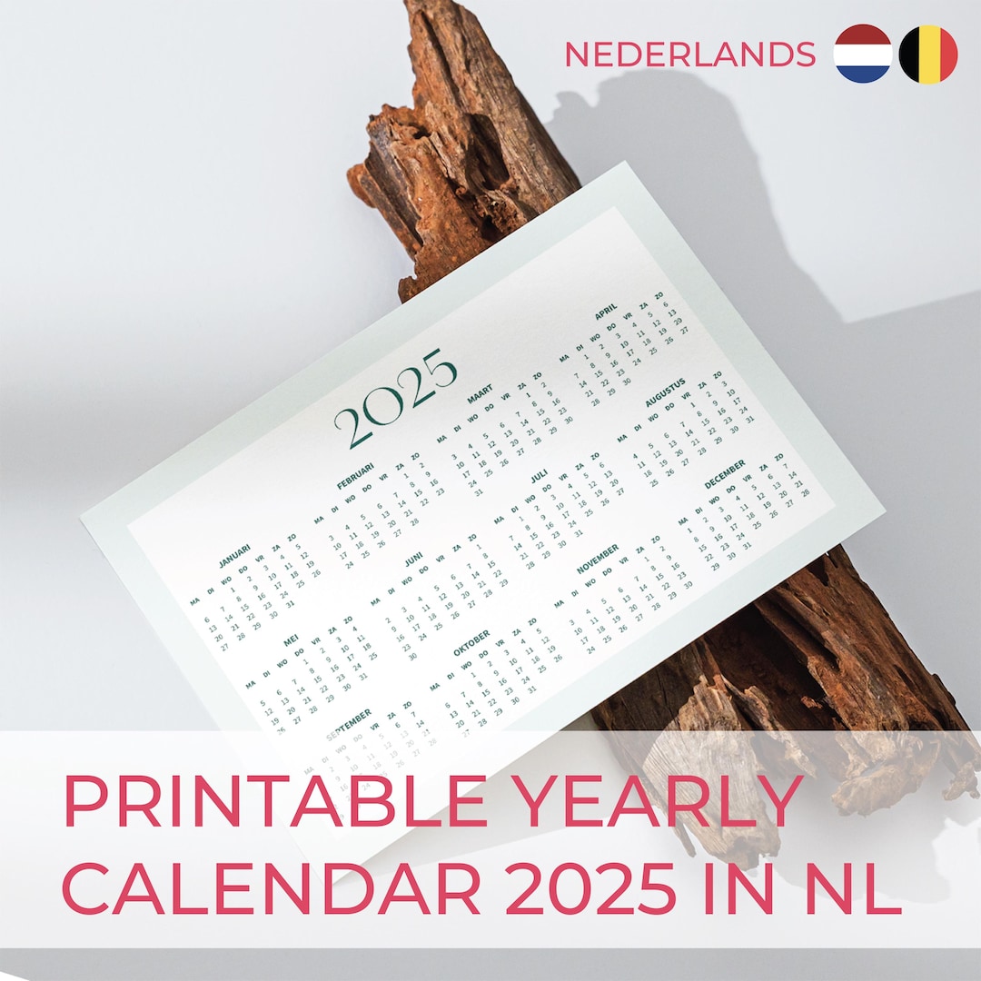 Kalender 2025 Jaarlijkse Kalender Nederlands 2025 PRINTABLE Wall ...
