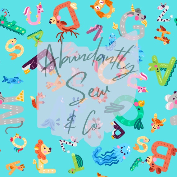 Teal Animal Alphabet Seamless File Zoo Wildlife Colorful | Etsy