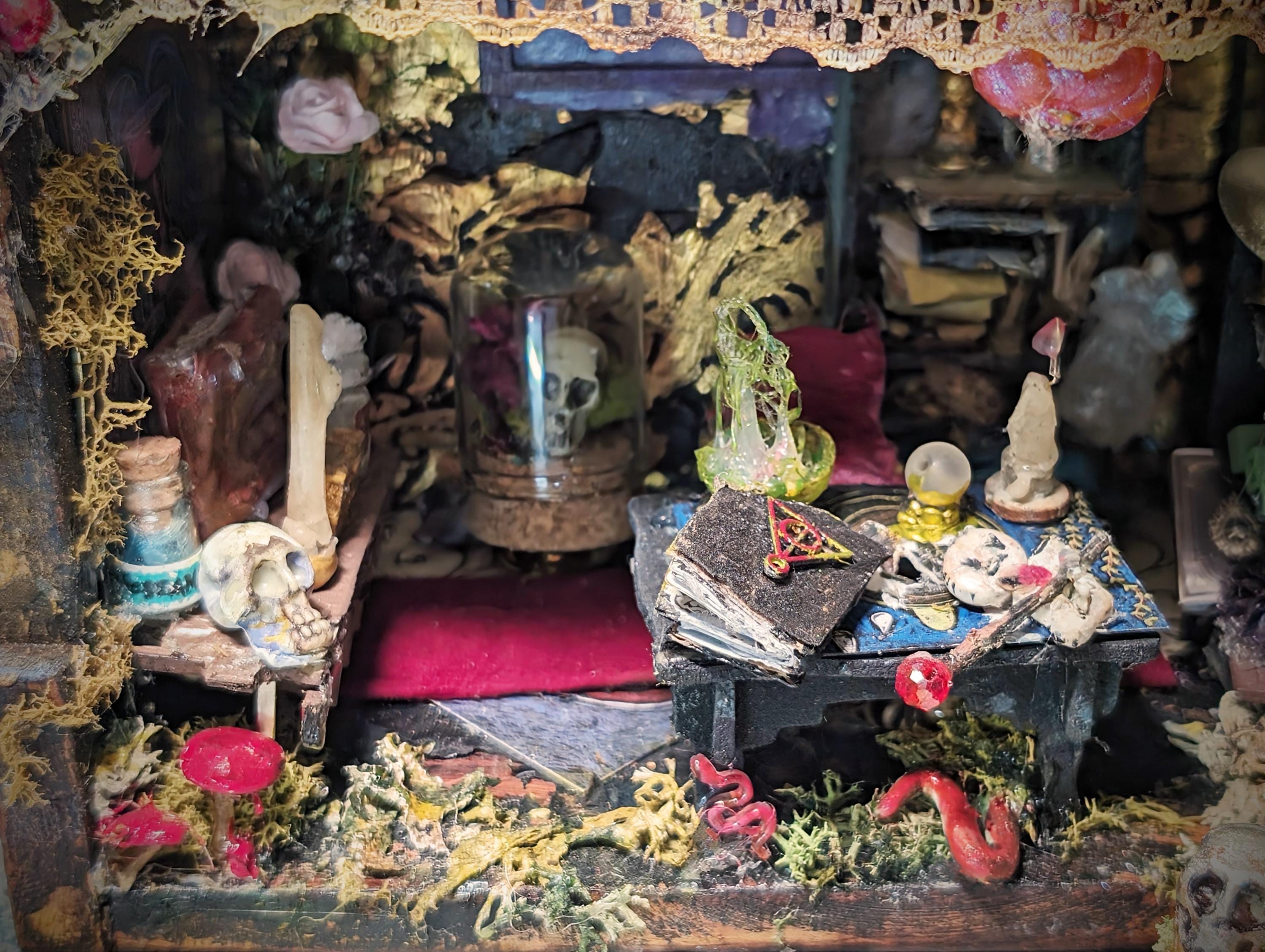 SOLD - Wicked & Whimsical Handmade Witch's Cottage Diorama in Trinket ...