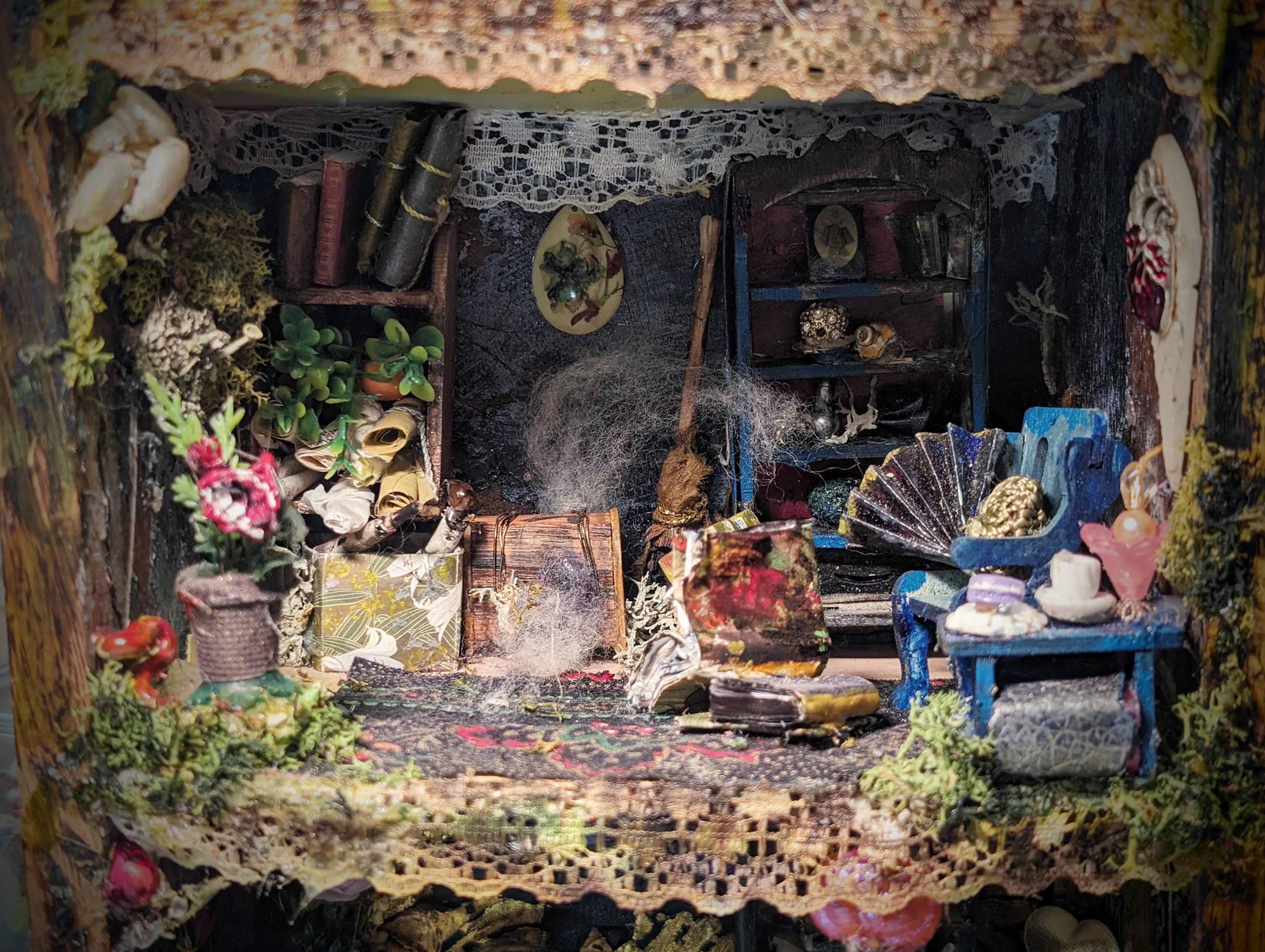 SOLD - Wicked & Whimsical Handmade Witch's Cottage Diorama in Trinket ...