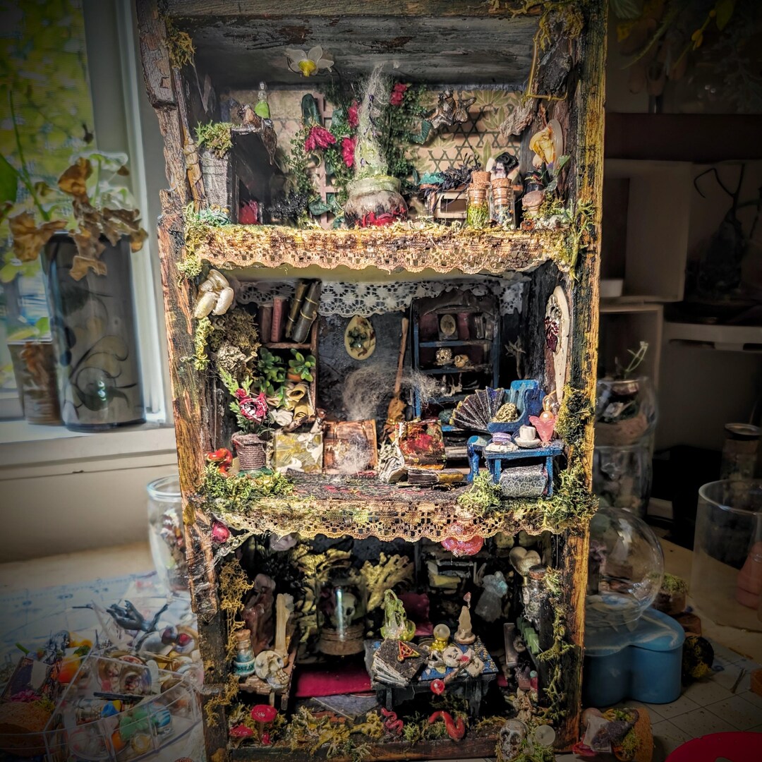 SOLD - Wicked & Whimsical Handmade Witch's Cottage Diorama in Trinket ...