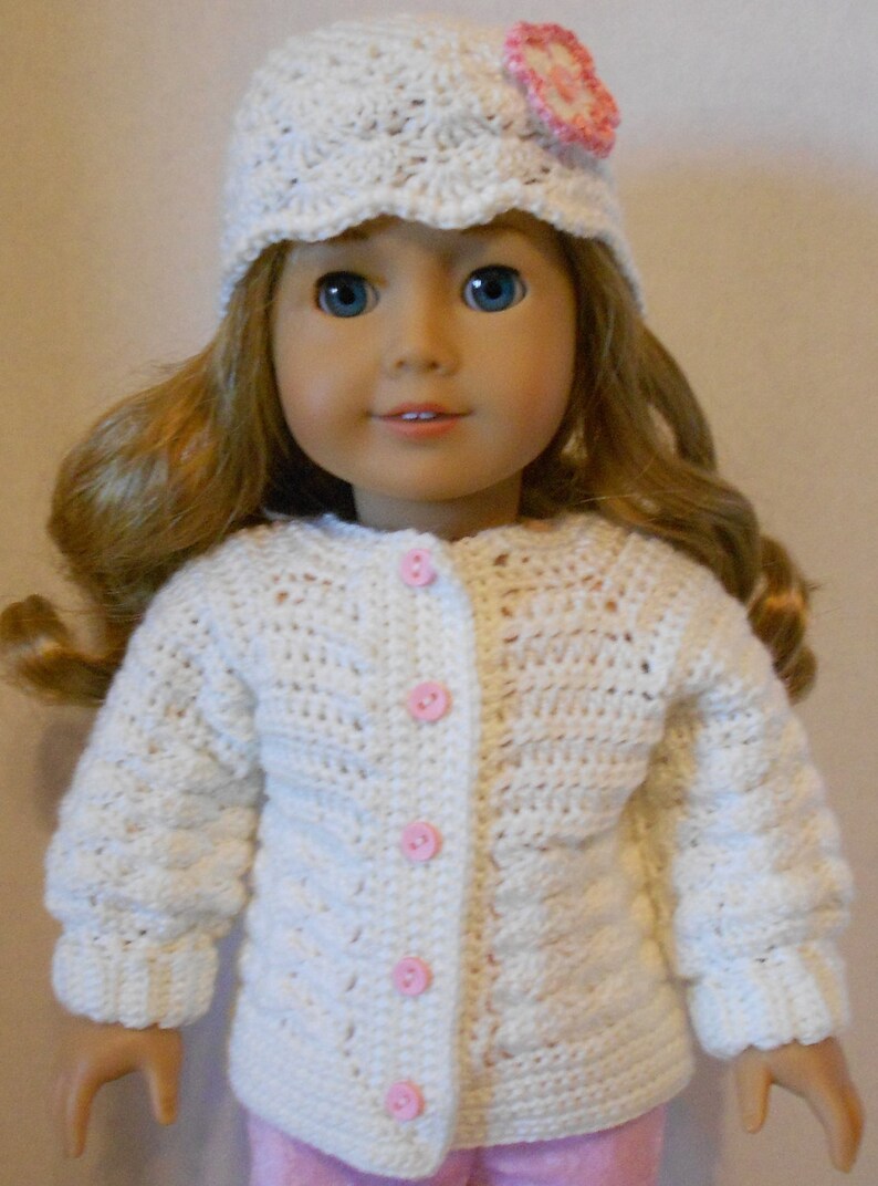 CROCHET PATTERN - PDF - Shell Stitch Cardigan Sweater With Hat Fits 18 ...