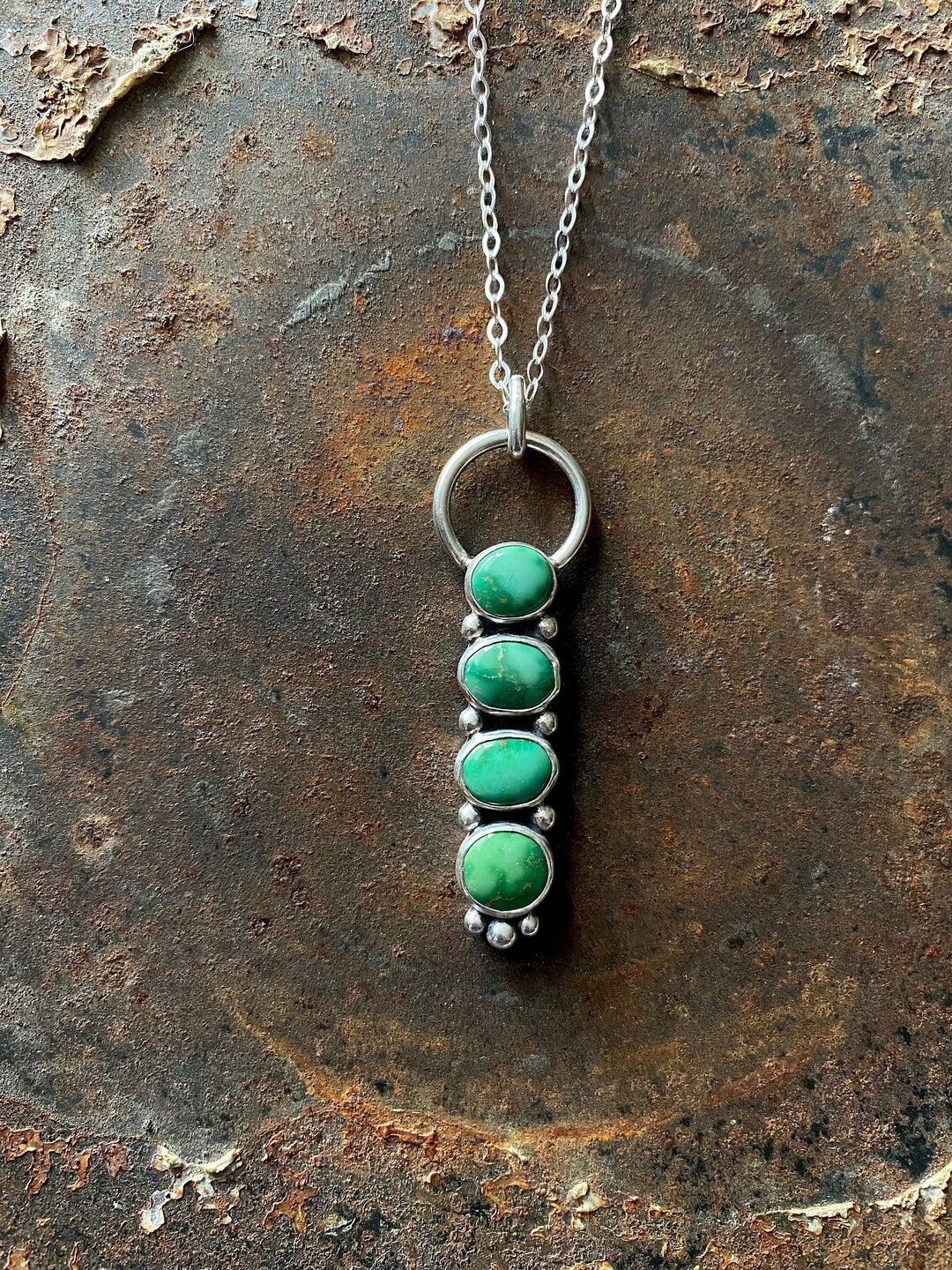 Emerald Valley Turquoise Sterling Silver Stacked Stones Cluster Totem ...