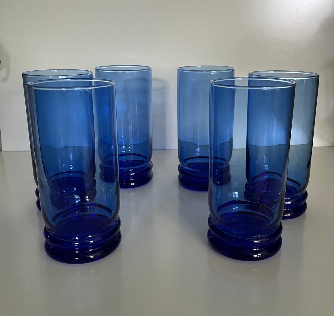 Vintage Cobalt Blue Drinking Glasses Tall 16 Ounces - Etsy