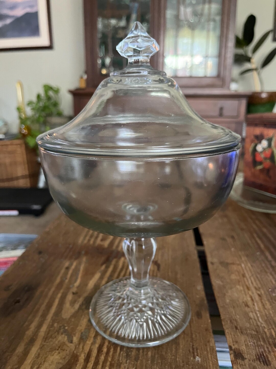 Antique 19 Th Century EAPG Clear Glass Pedestal Compote With Lid ...