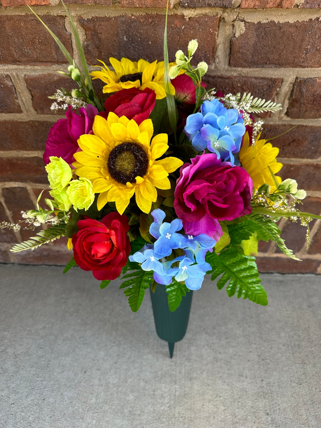 Cemetery Flowers~vase With Spike~360 View Arrangement~grave Decoration ...