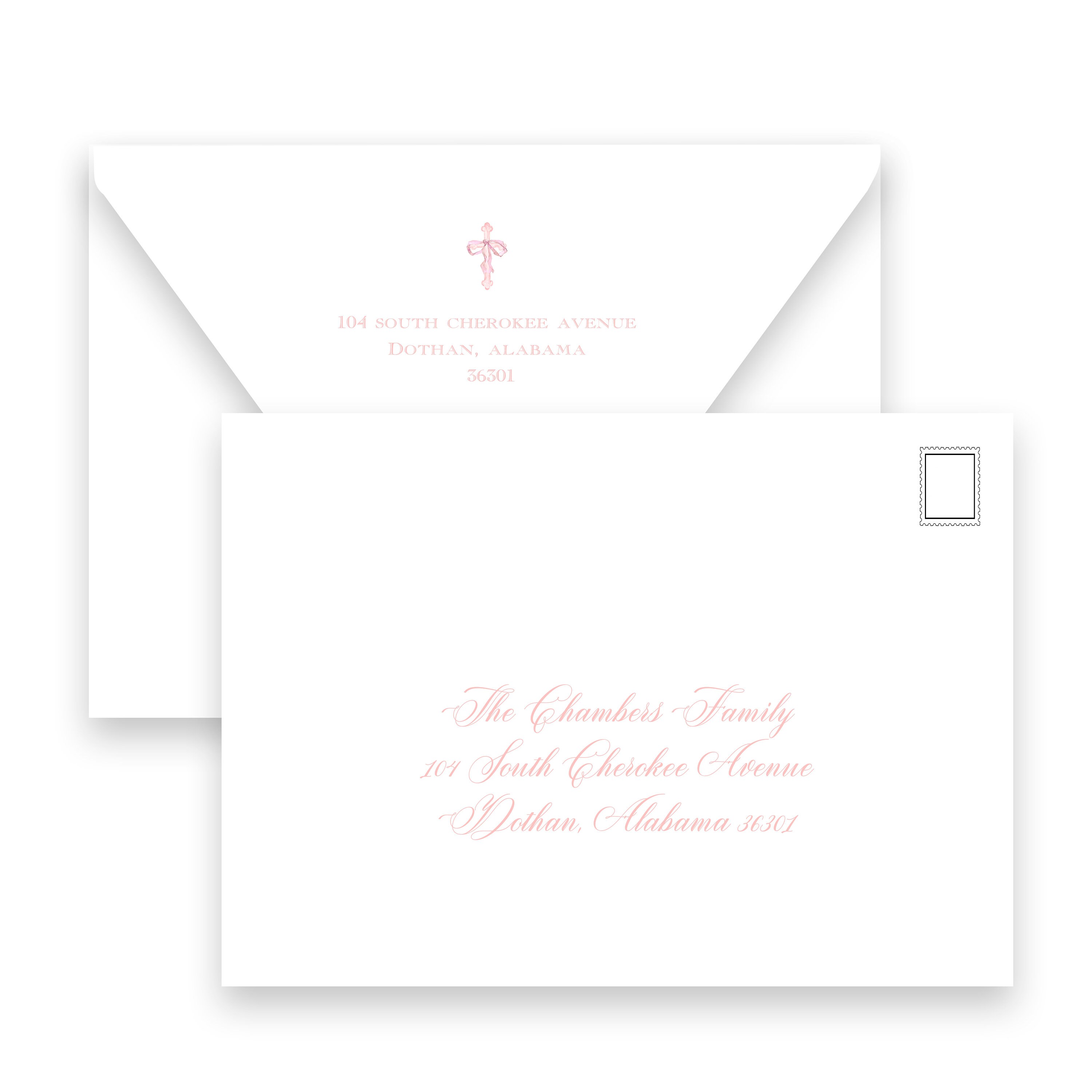 Baptism Dedication Invitation - Watercolor Pink Cross With Bow Ribbon ...