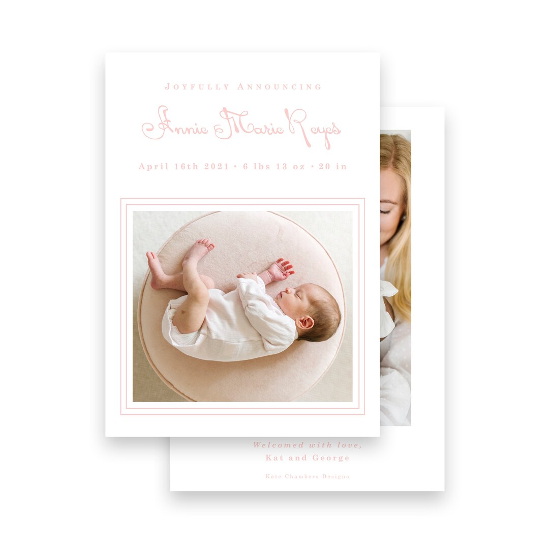 Baby Birth Announcement - Simple Girls Pink Border Classic - by Kate ...