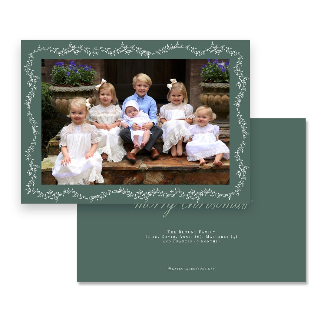Christmas Holiday Photo Card - Forest and Pistachio Botanical Crest ...