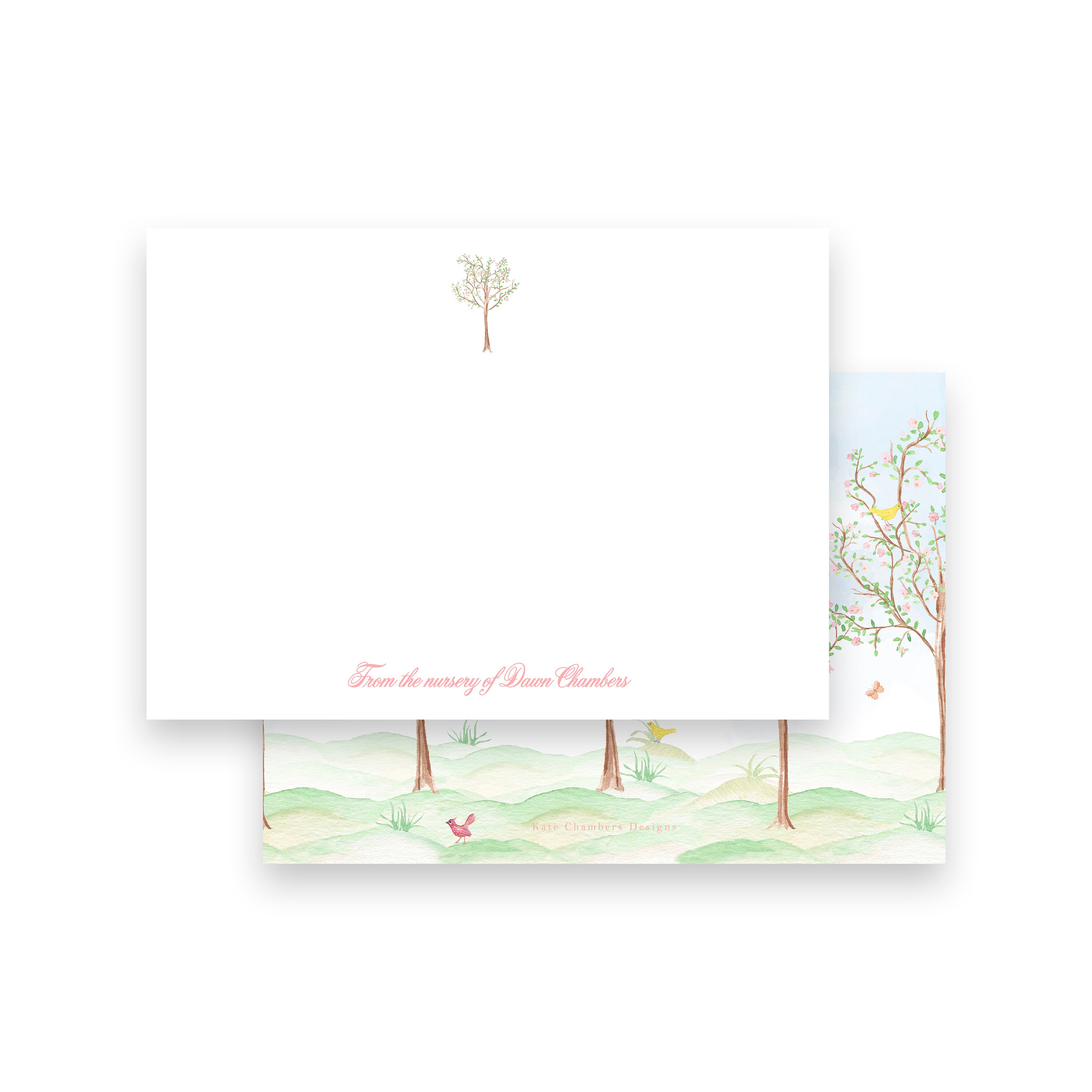 Watercolor Cherry Blossom Garden Scene Stationery by Kate Chambers ...