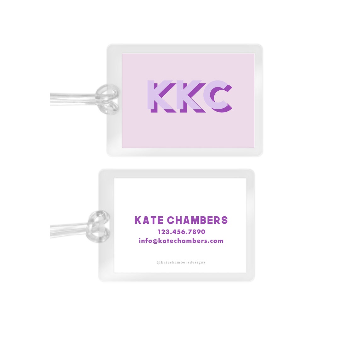 Laminated Bag Tag - Bold Lilac Purple Shadow Font Available in Any ...