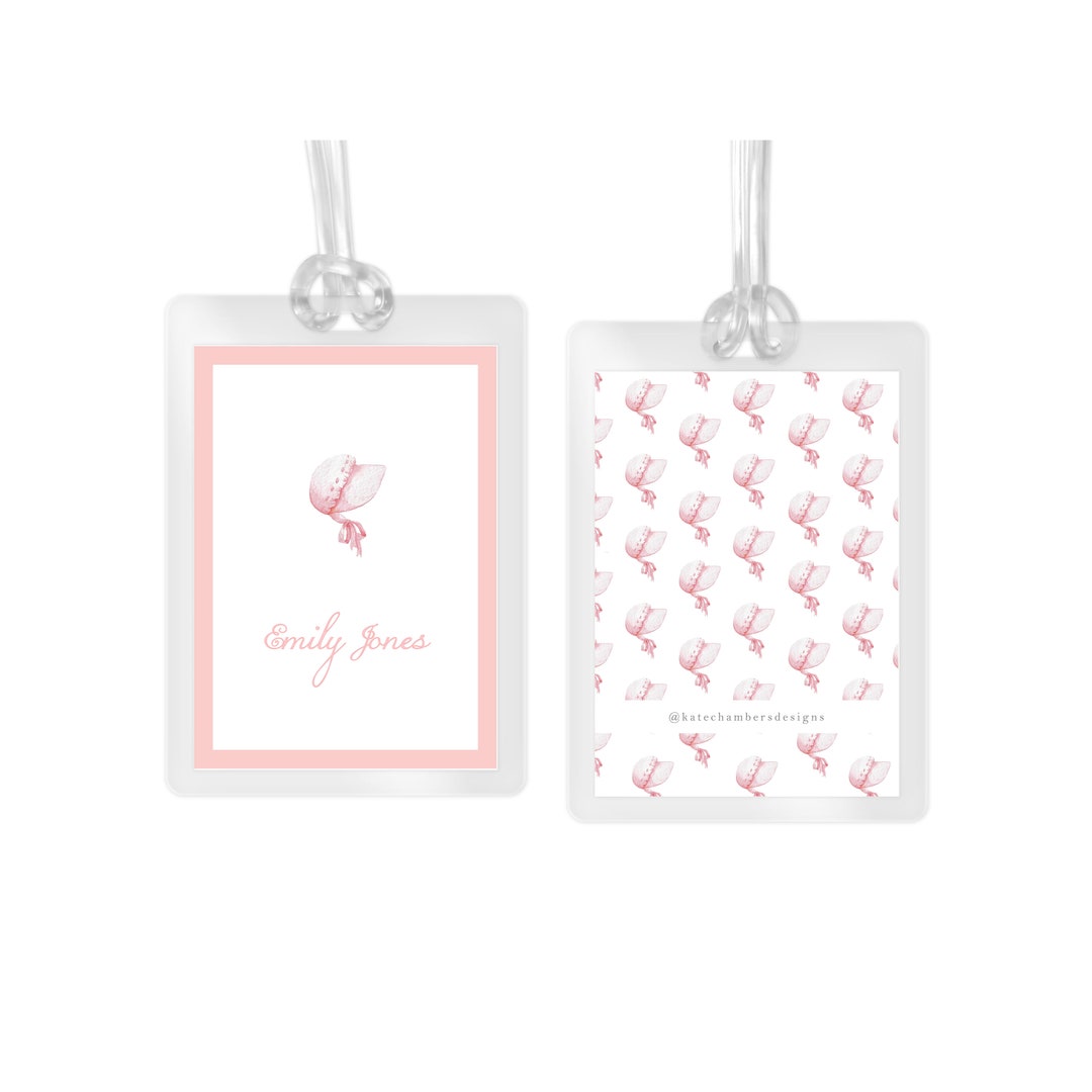 Laminated Bag Tag - Girls Pink Watercolor Bonnet by Kate Chambers ...