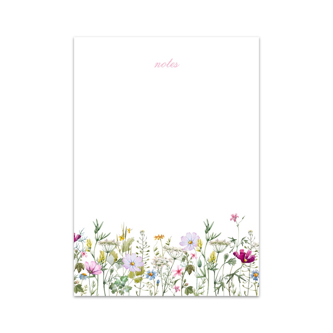 Custom Notepad - Women's Watercolor Wildflower Notes Pink Green Purple ...