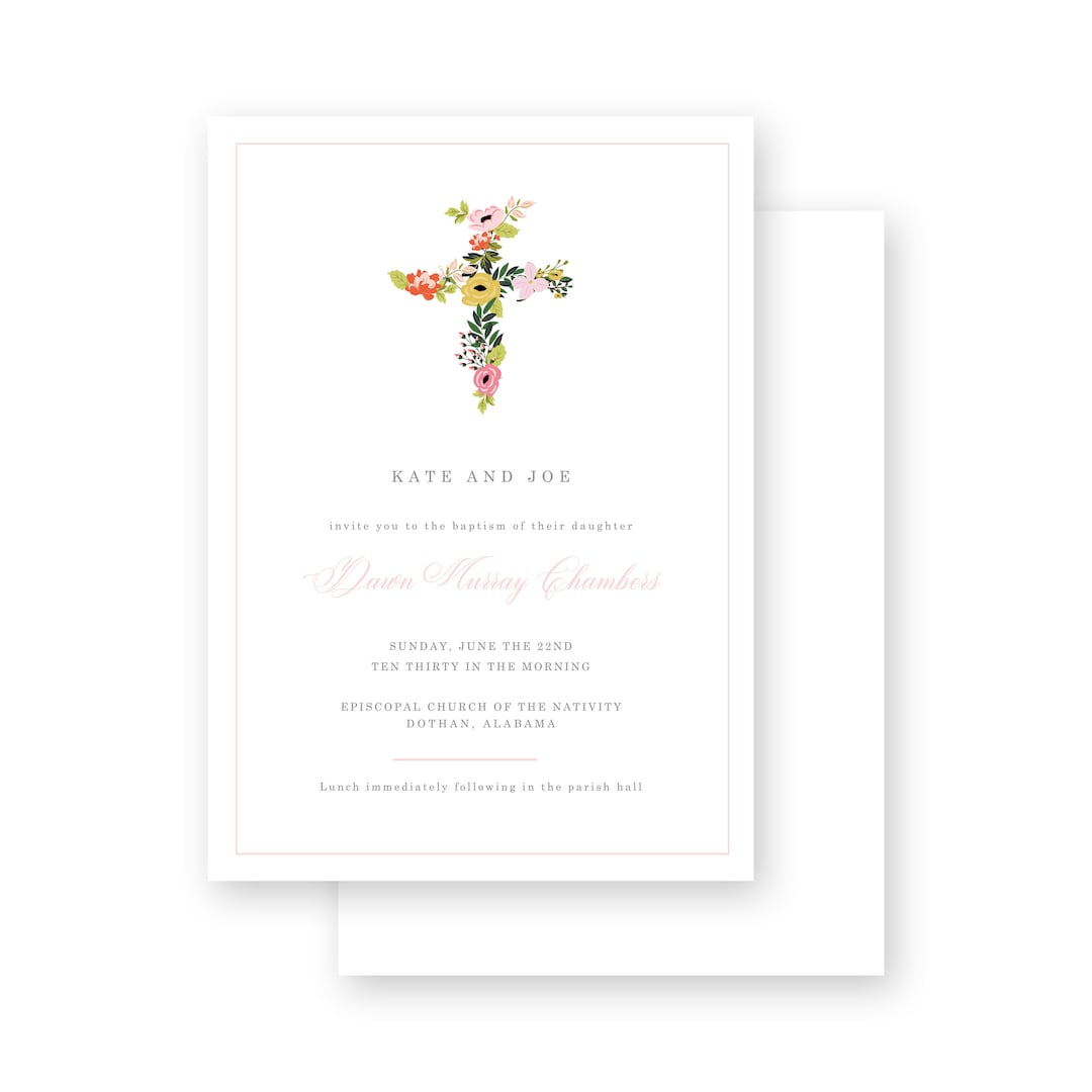 Baptism Dedication Invitation - Watercolor Floral Cross - by Kate ...