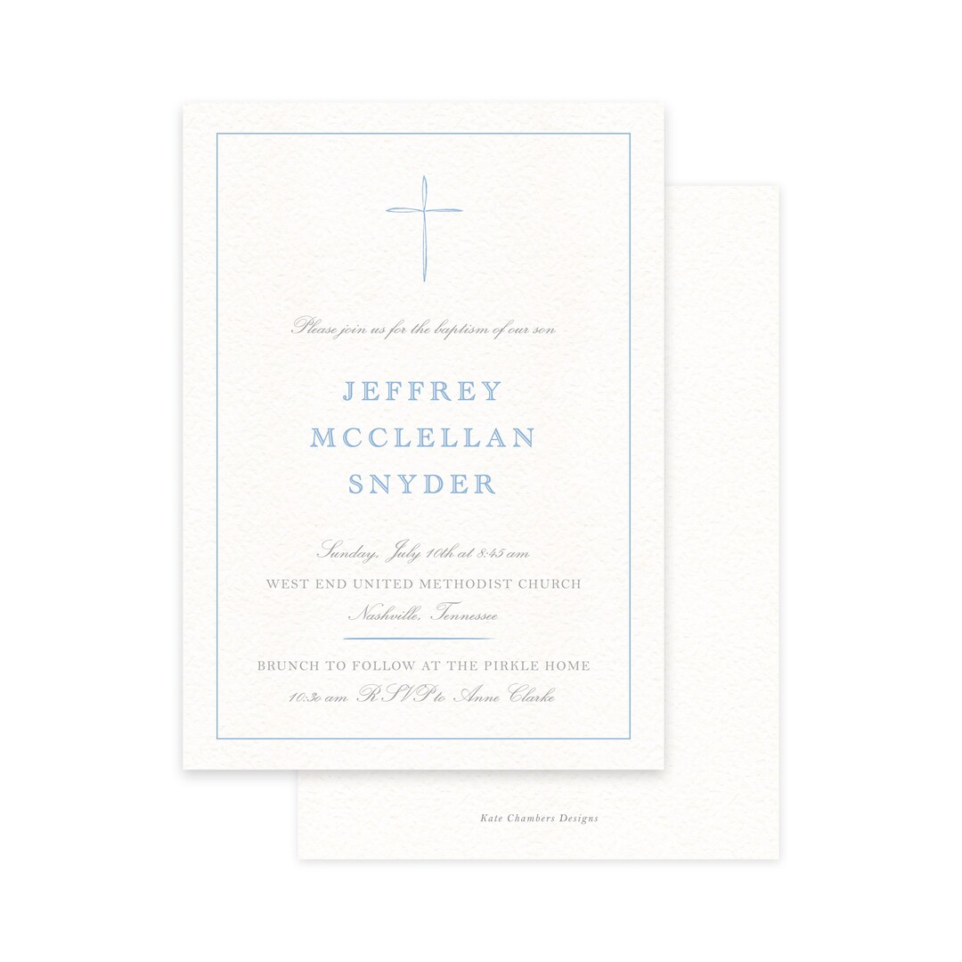Baptism Dedication Invitation - Blue Gray Simple Brushed Cross - by ...