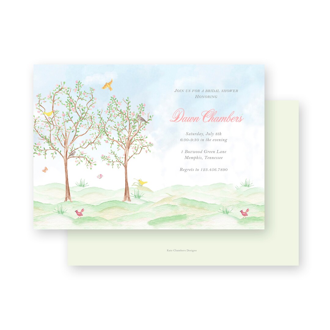Watercolor Cherry Blossom Garden Bridal Shower Invitation - by Kate ...