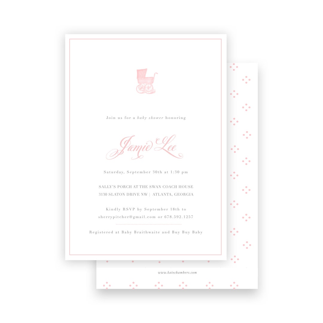 Baby Shower Invite - Pink Vintage Baby Carriage Girls - by Kate ...