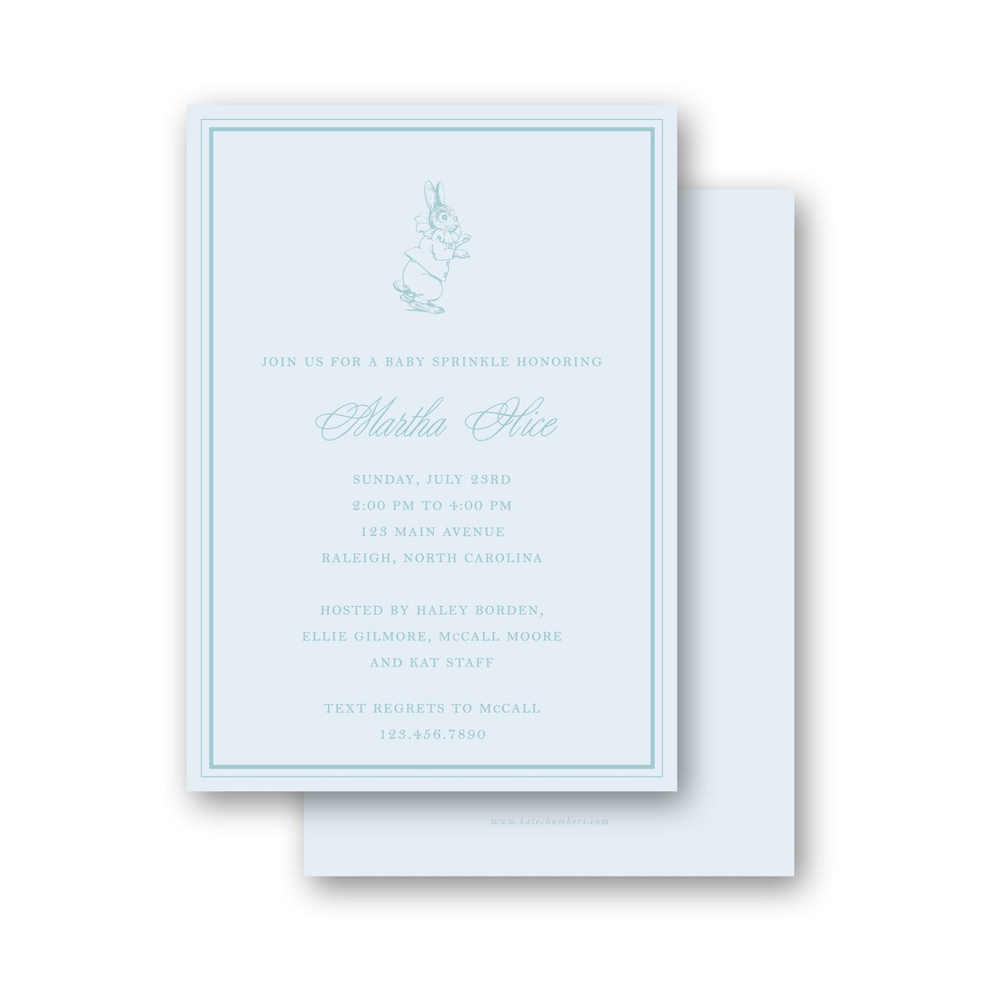Baby Shower Sprinkle Invitation - Vintage Blue Bunny- by Kate Chambers ...