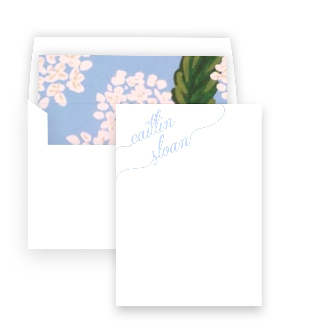 Watercolor Periwinkle Hydrangea Lined Envelope Women's Stationery Cards ...