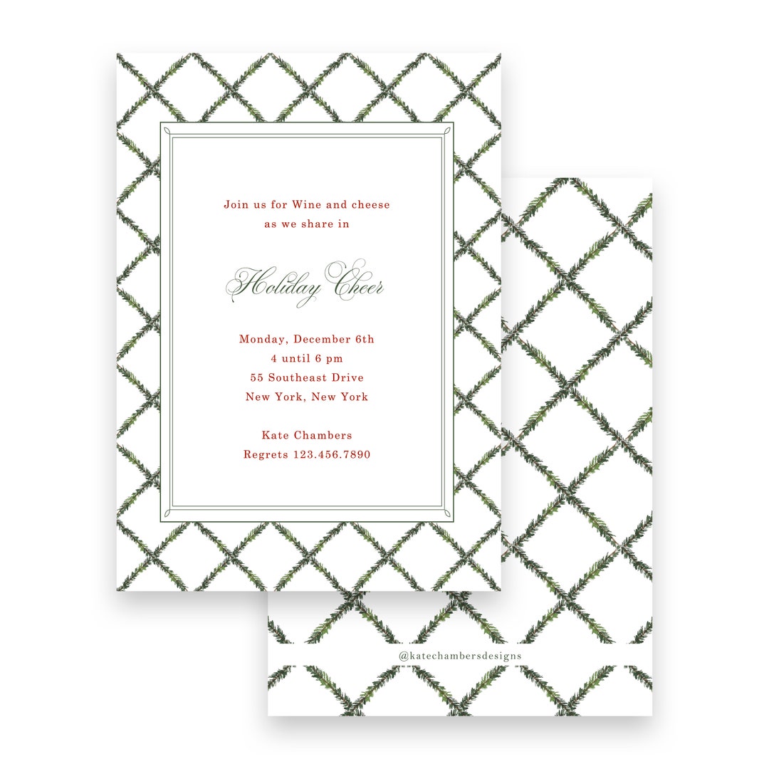 Christmas Holiday Invitation - Watercolor Garland Lattice - by Kate ...