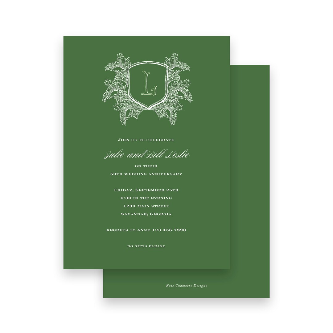 Shower Engagement Party Invite -green Leaf Botanical Monogram Crest- by ...