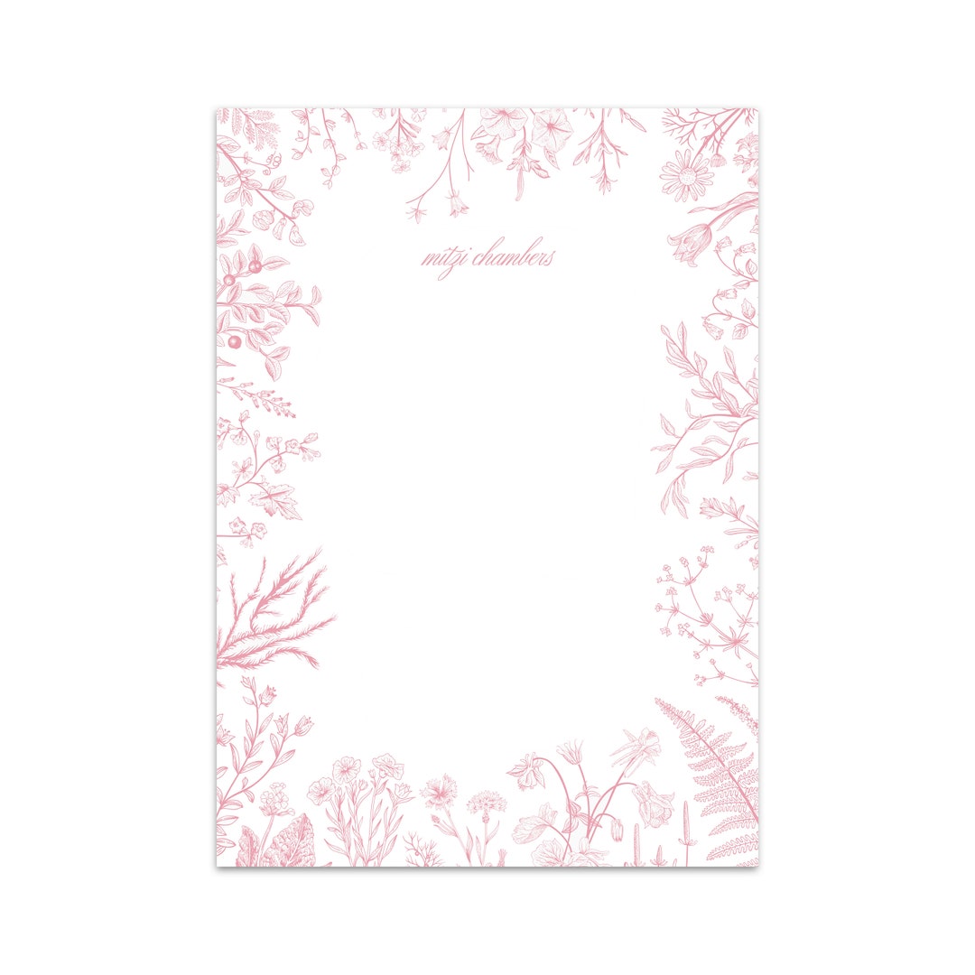 Custom Notepad - Women's Pink Wildflower Botanical Border - by Kate ...