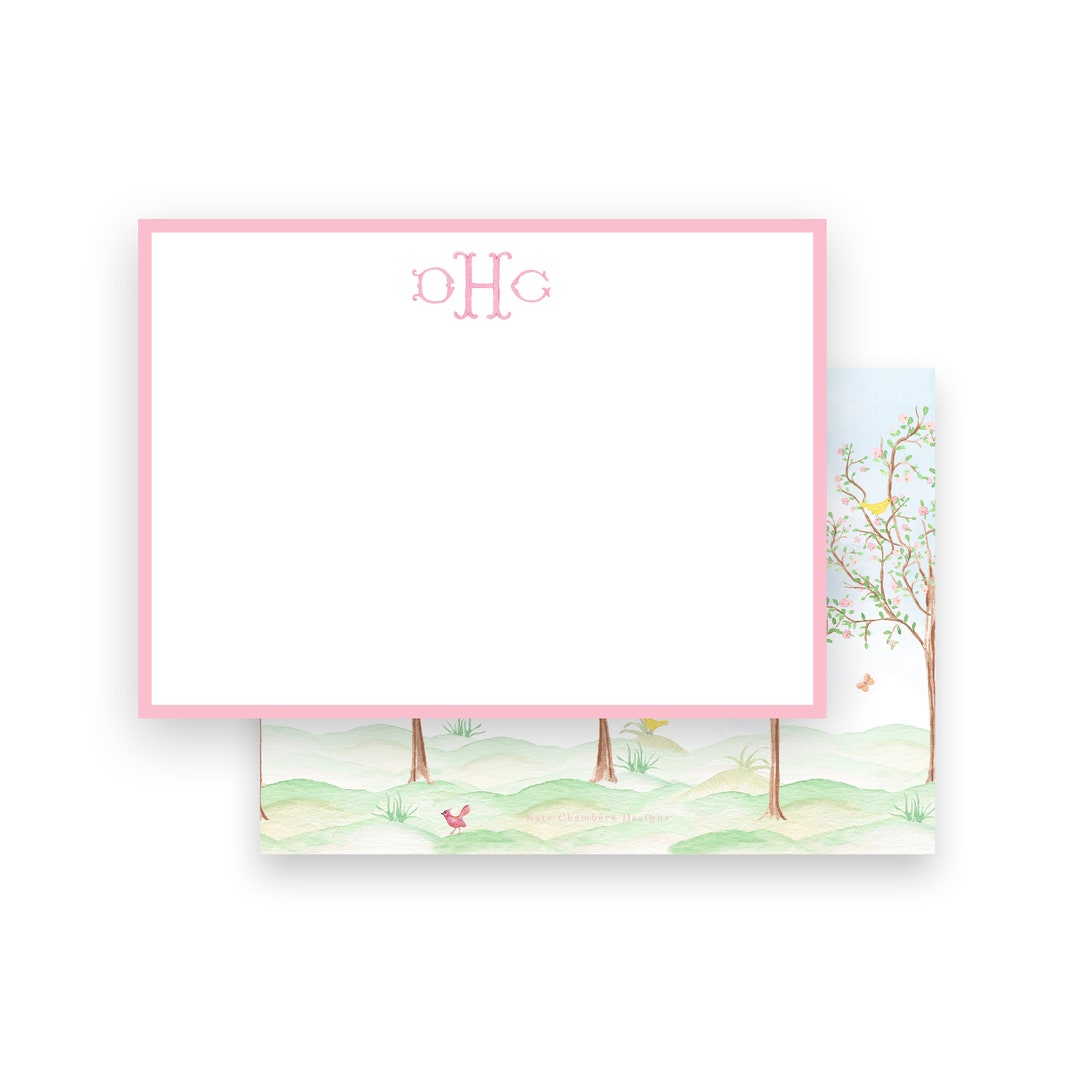 Watercolor Cherry Blossom Garden Scene Stationery by Kate Chambers ...