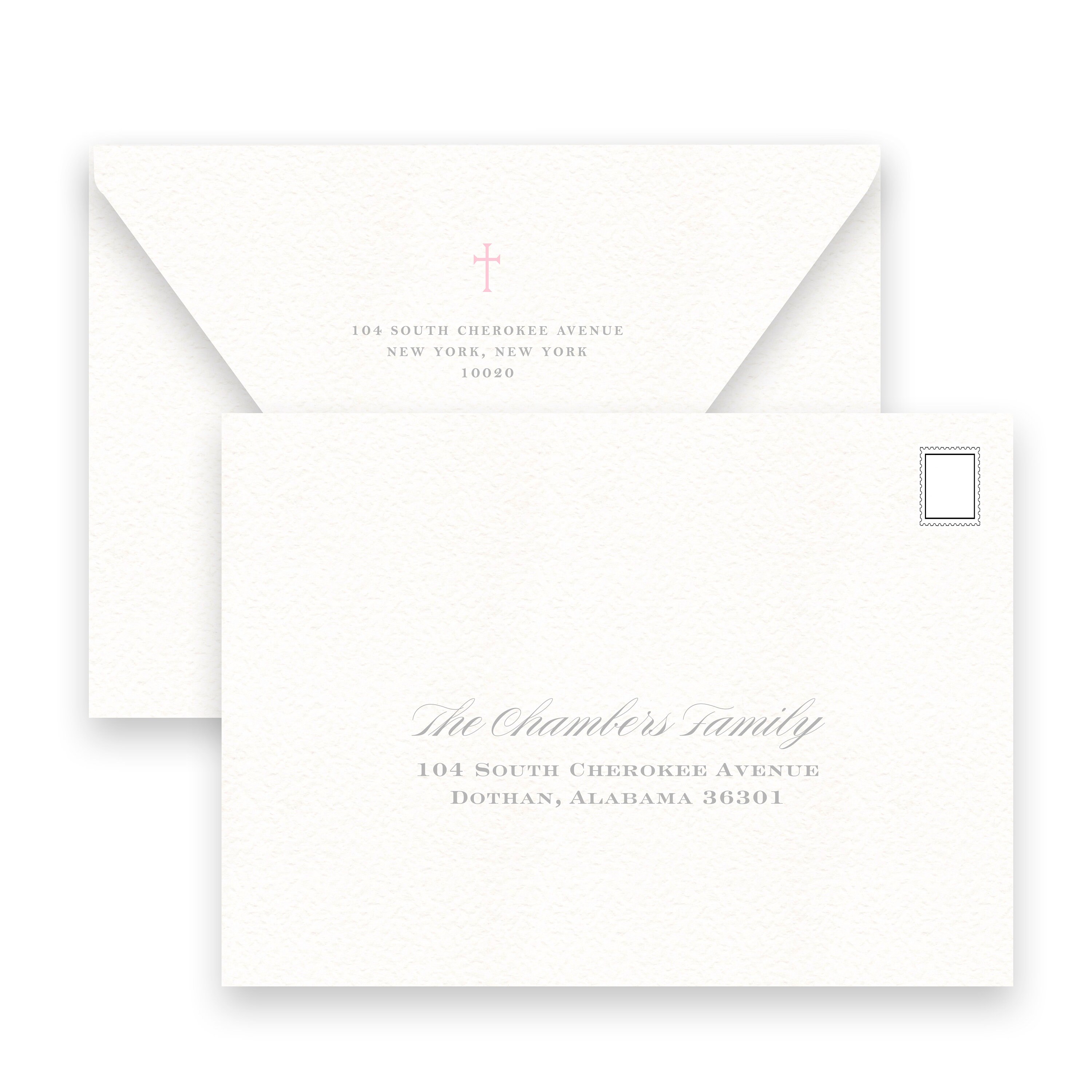 Baptism Dedication Invitation - Pink Simple Cross Scallop Border - by ...
