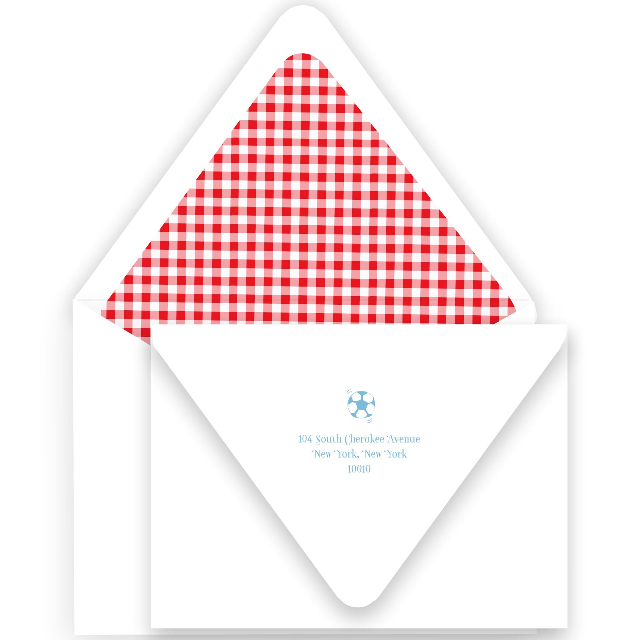 Birthday Invitation - Simple Blue Red Gingham Soccer Ball - by Kate ...