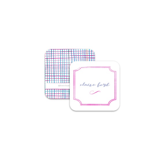 Watercolor Gingham Square Hot Pink Girls Calling Card - Etsy